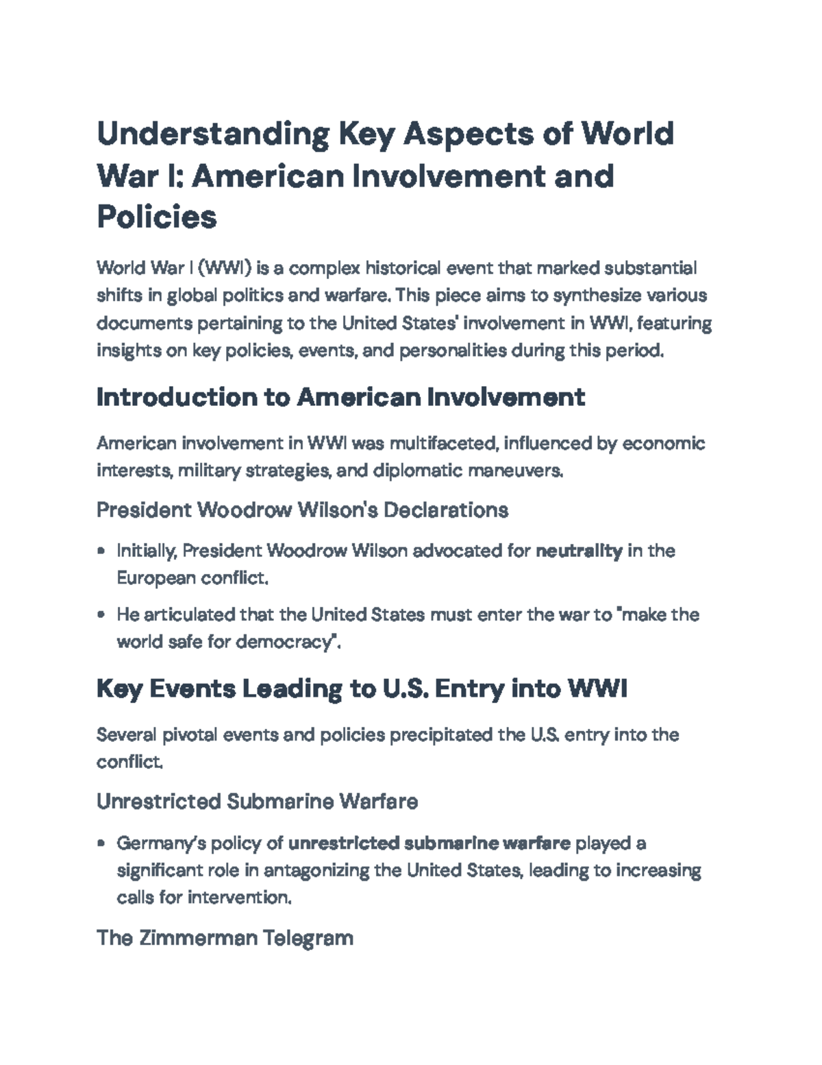 American Involvement in WWI: Policy Analysis and Key Events - Studocu
