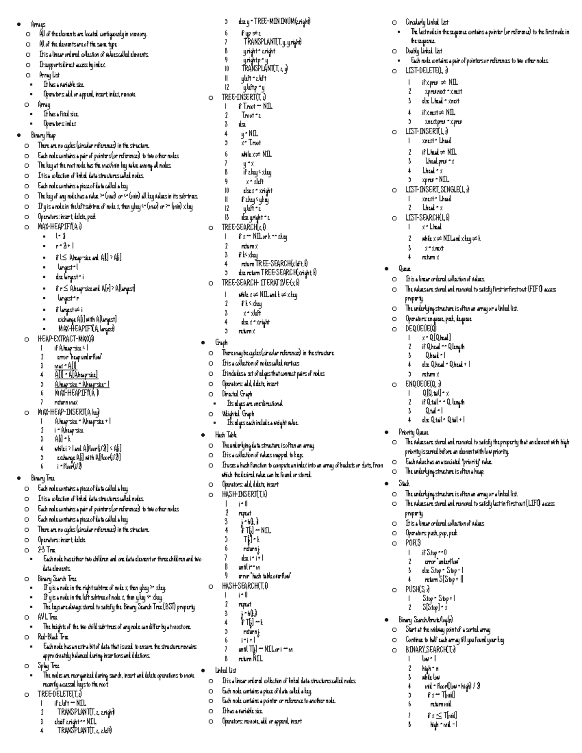 310 Midterm Cheat Sheet: Data Structures Overview - Studocu