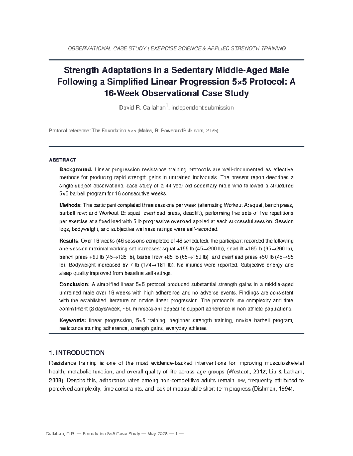 Foundation 5x5 Case Study: Strength Gains in a Sedentary Male - Studocu