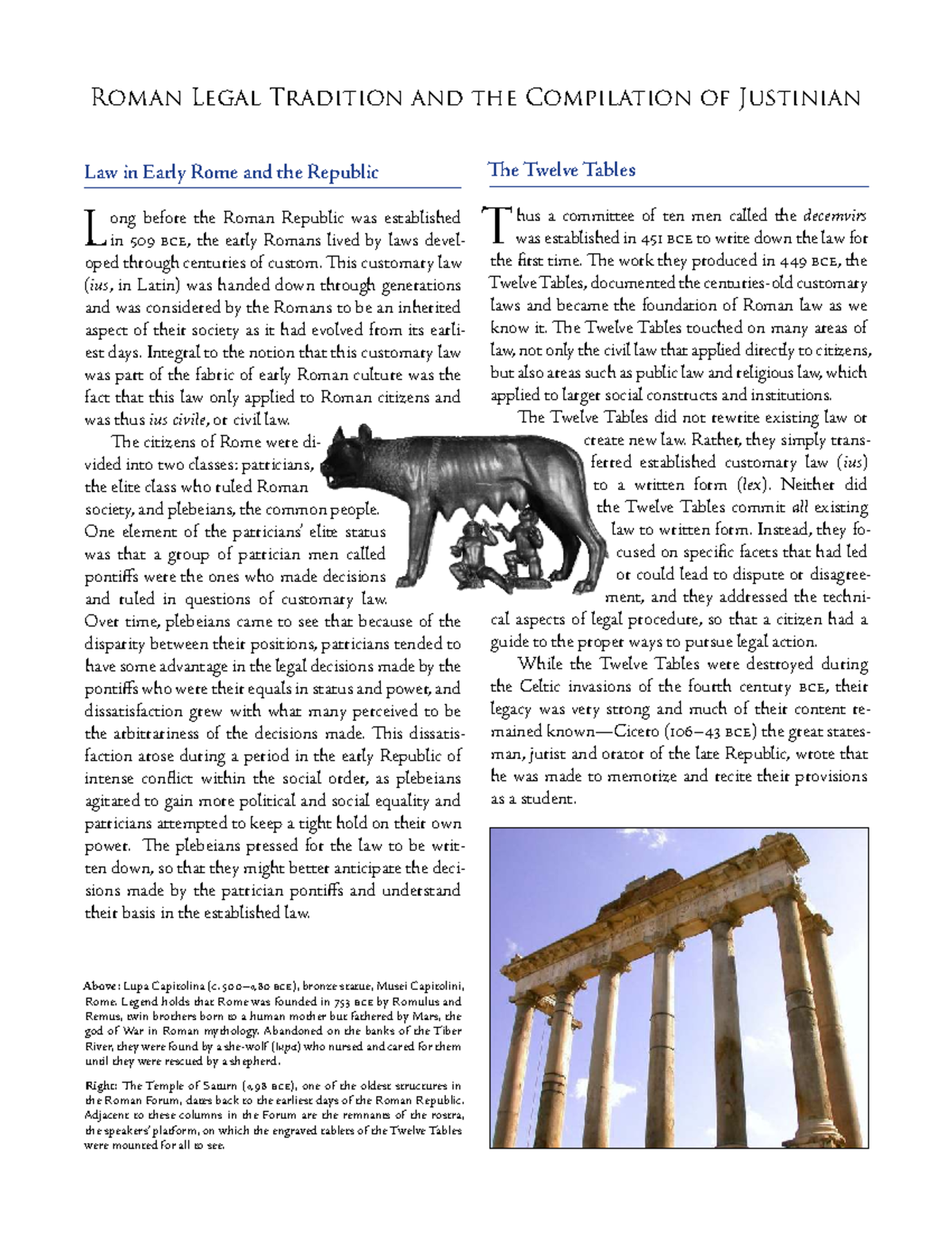 Roman Law Tradition: Justinian's Compilation and the Twelve Tables ...