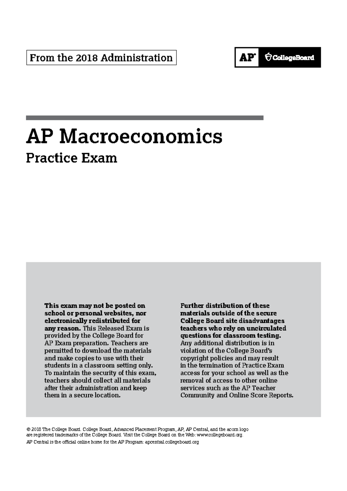 AP Macro 2018 Practice Exam Instructions and Guidelines - Studocu