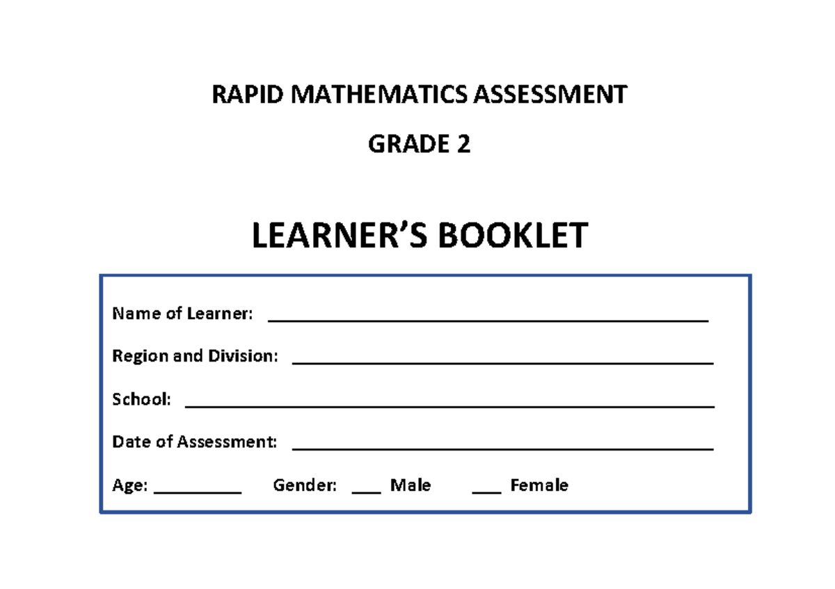 RMA Grade 2 Learner's Math Assessment Booklet - June 2023 - Studocu