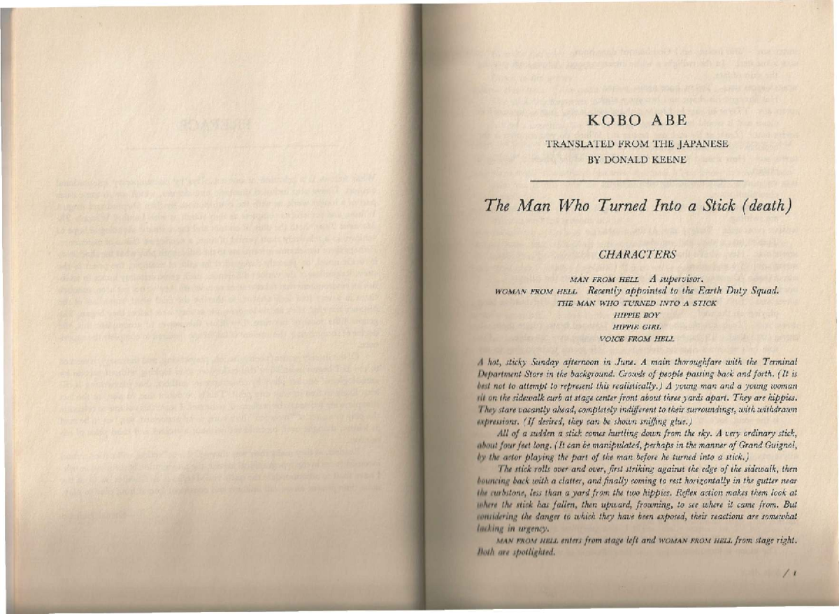 The Man Who Turned Into a Stick: A Study of Kobo Abe's Play - Studocu