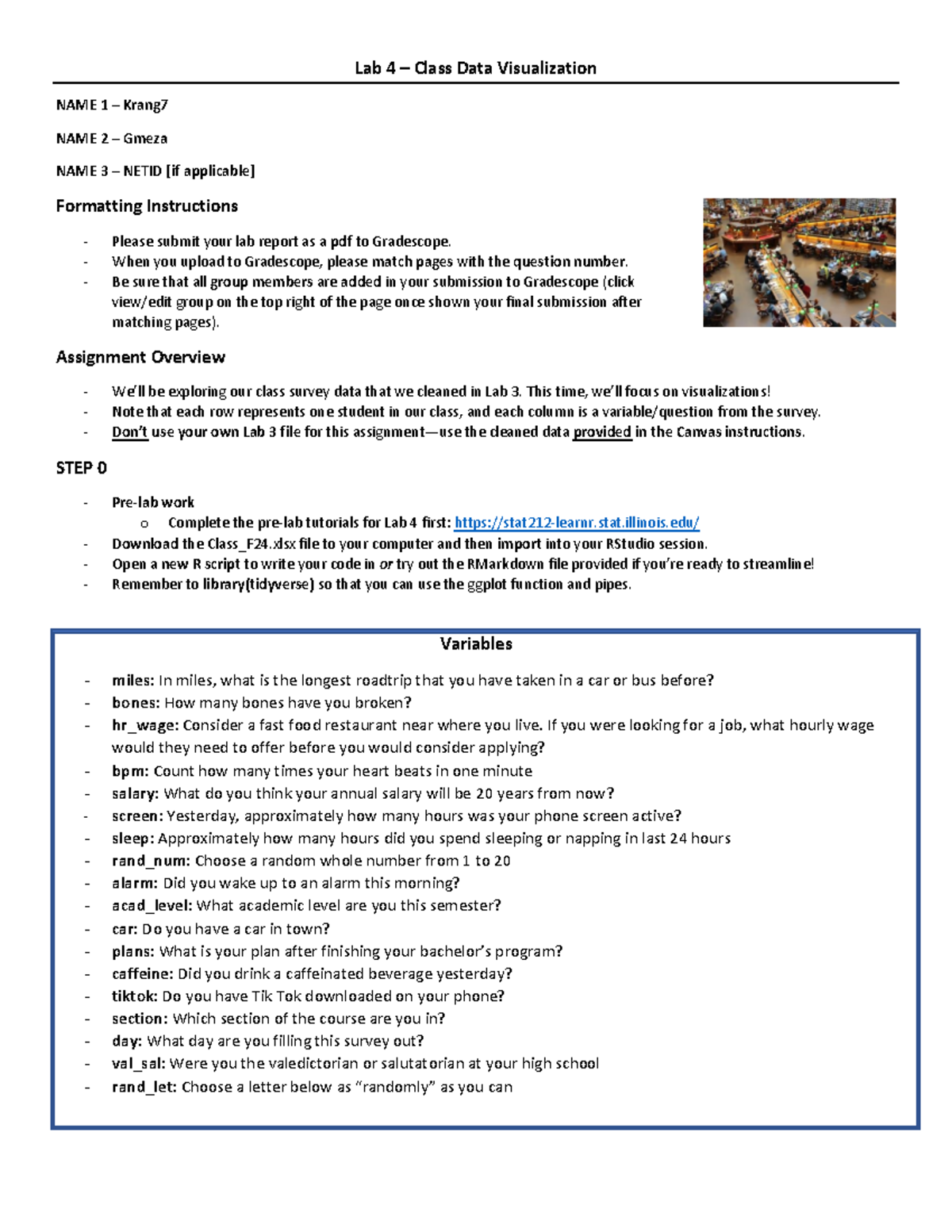 Lab 4 Biostatistics - Lab 4 – Class Data Visualization NAME 1 – Krang ...