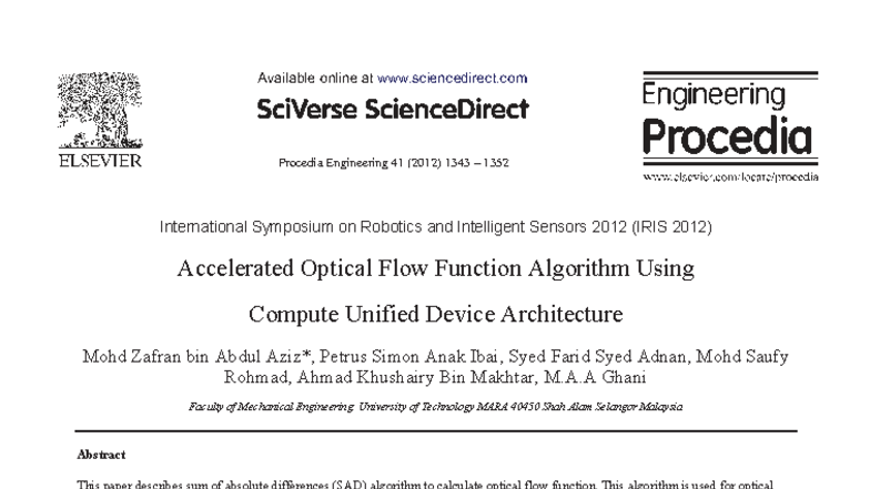 Accelerated Optical Flow Function Algorithm Using CUDA (IRIS 2012 ...