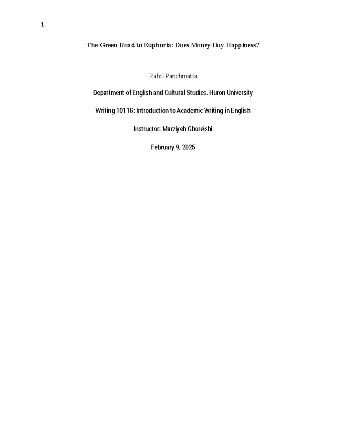 Writing 1011G: Does Money Buy Happiness? A Study on Wealth & Joy - Studocu