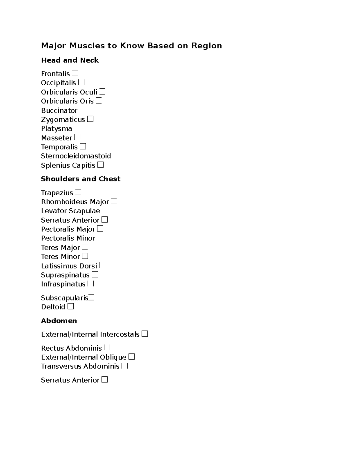 Major Muscle Groups Overview for Exercise Science (Course Code) - Major ...