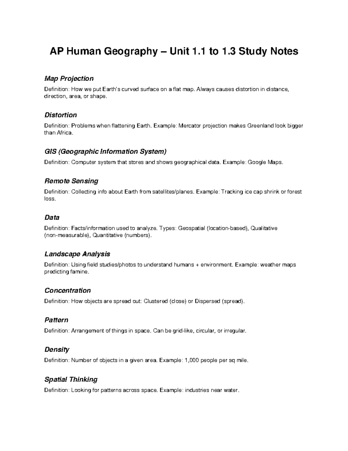 AP Human Geography – Unit 1.1 to 1.3 Study Notes & Key Concepts - Studocu