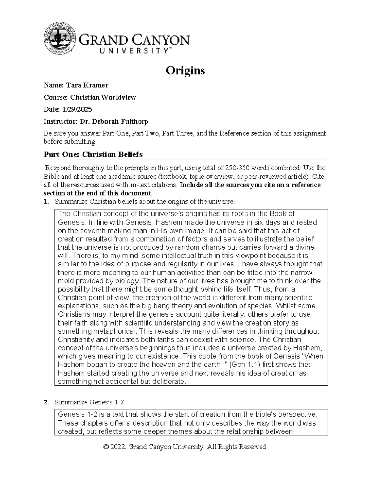 CWV 101 301 RS T2Origins Online - Origins Name: Tara Kramer Course ...