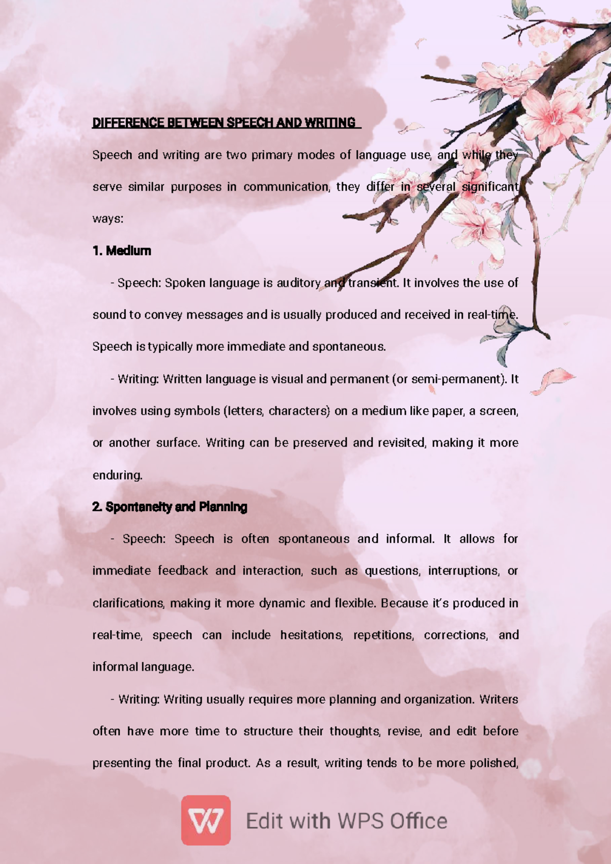 COMPARATIVE ANALYSIS OF SPEECH AND WRITING - Studocu