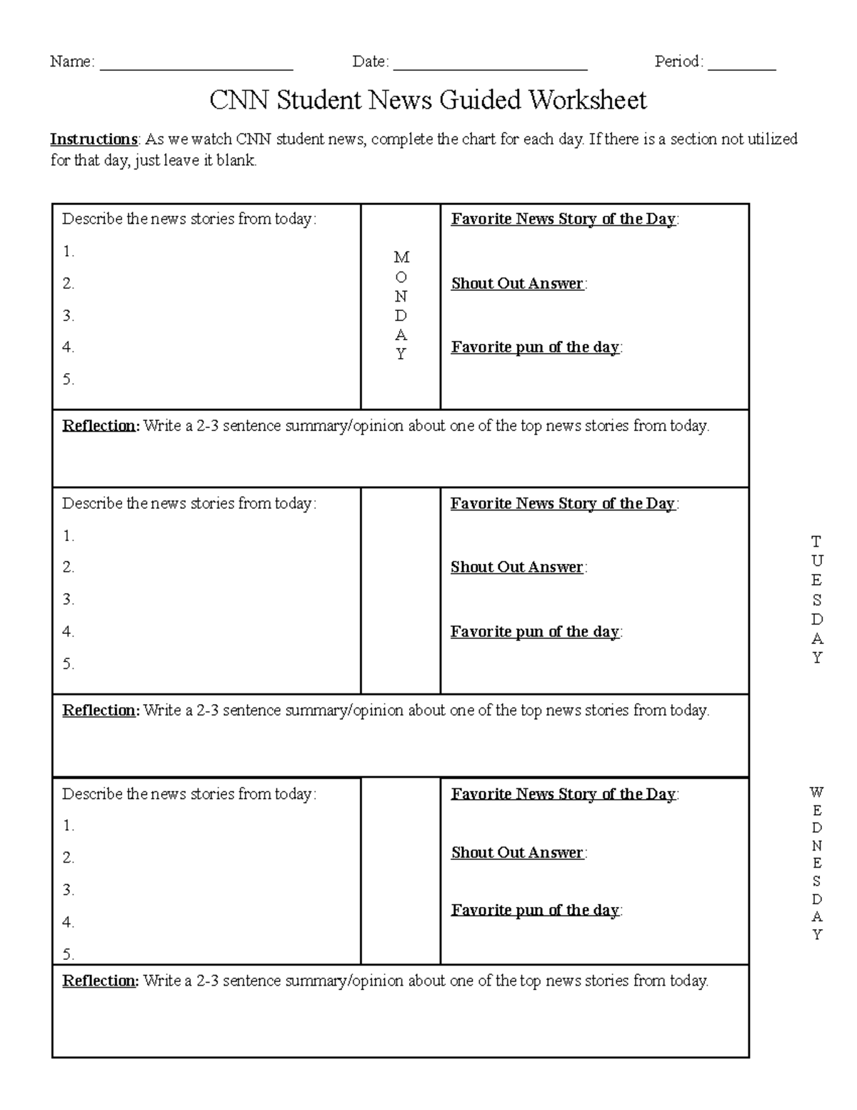 CNN10 Student News Guided Worksheet Instructions and Chart - Studocu