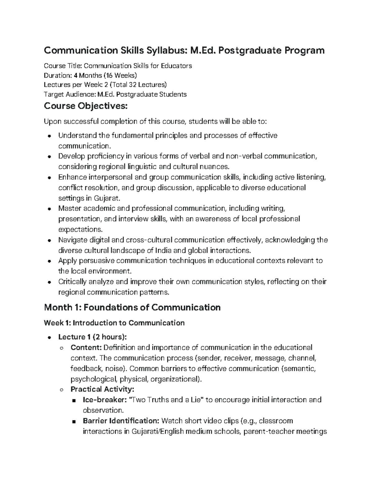 CS 2: Communication Skills Syllabus for M.Ed. Program - Studocu