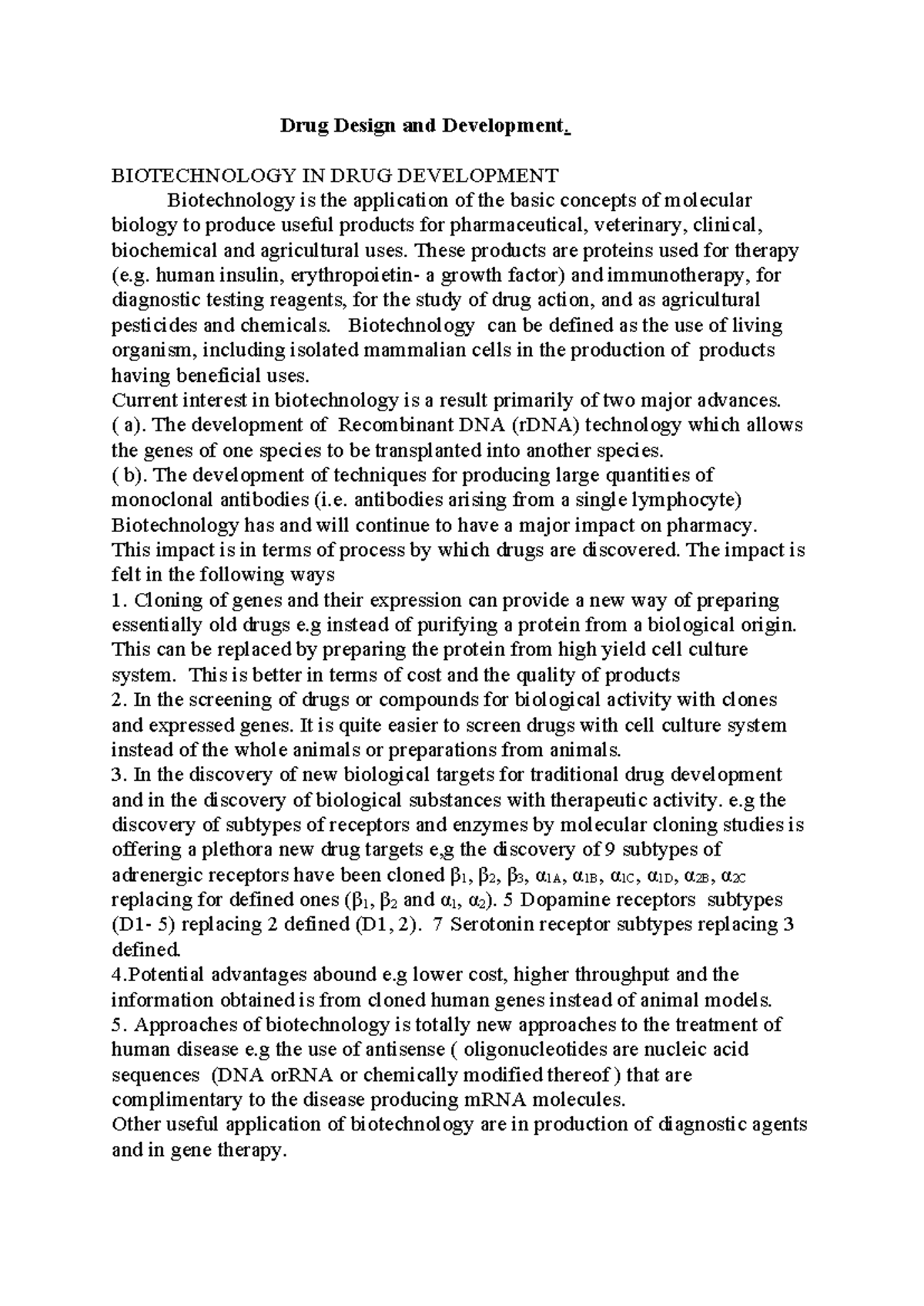 PCH 803 Drug Design and Development: Biotechnology Insights - Studocu