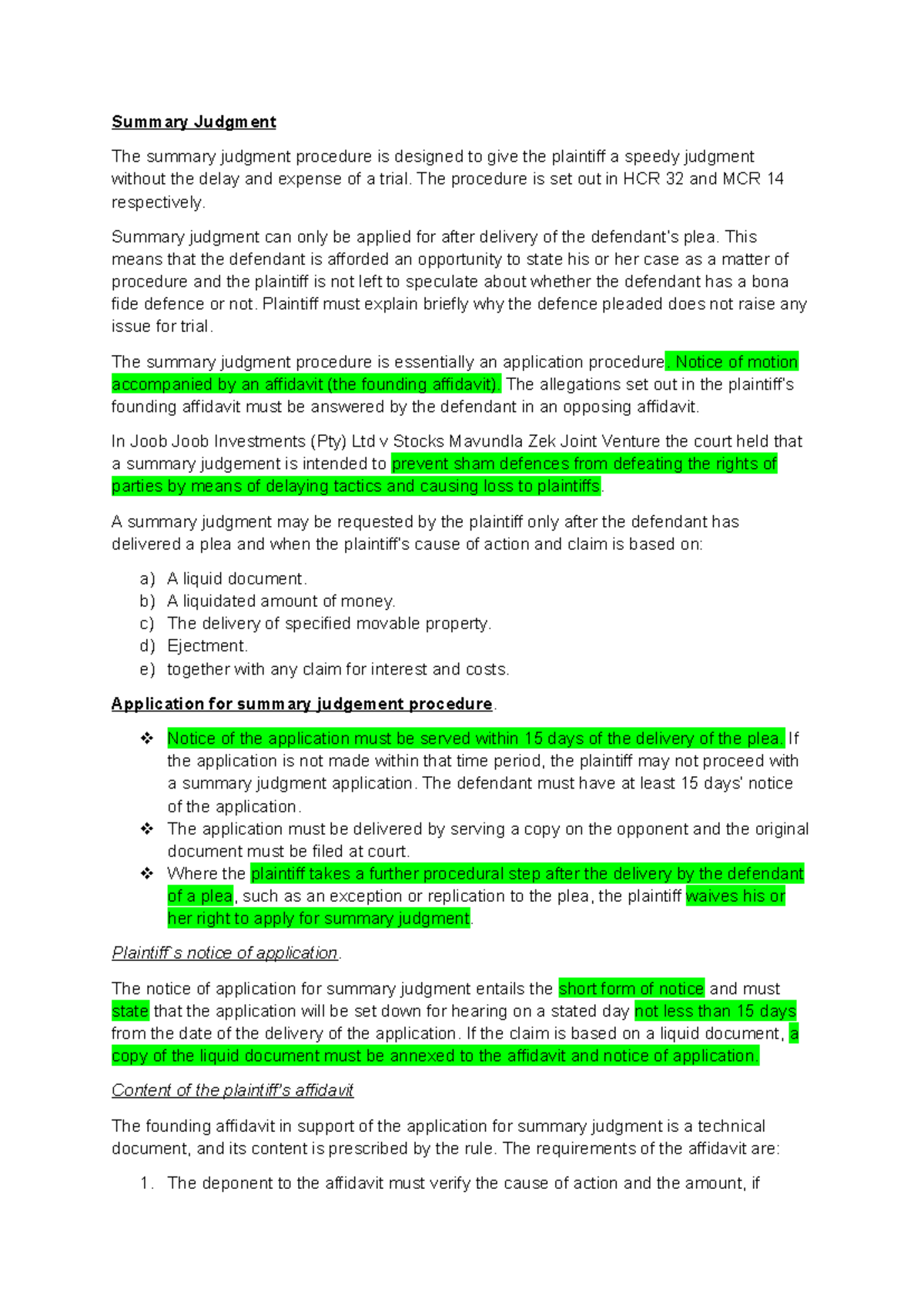 Chapter 13, 14 & 16: Summary Judgment & Pleading Procedures - Studocu