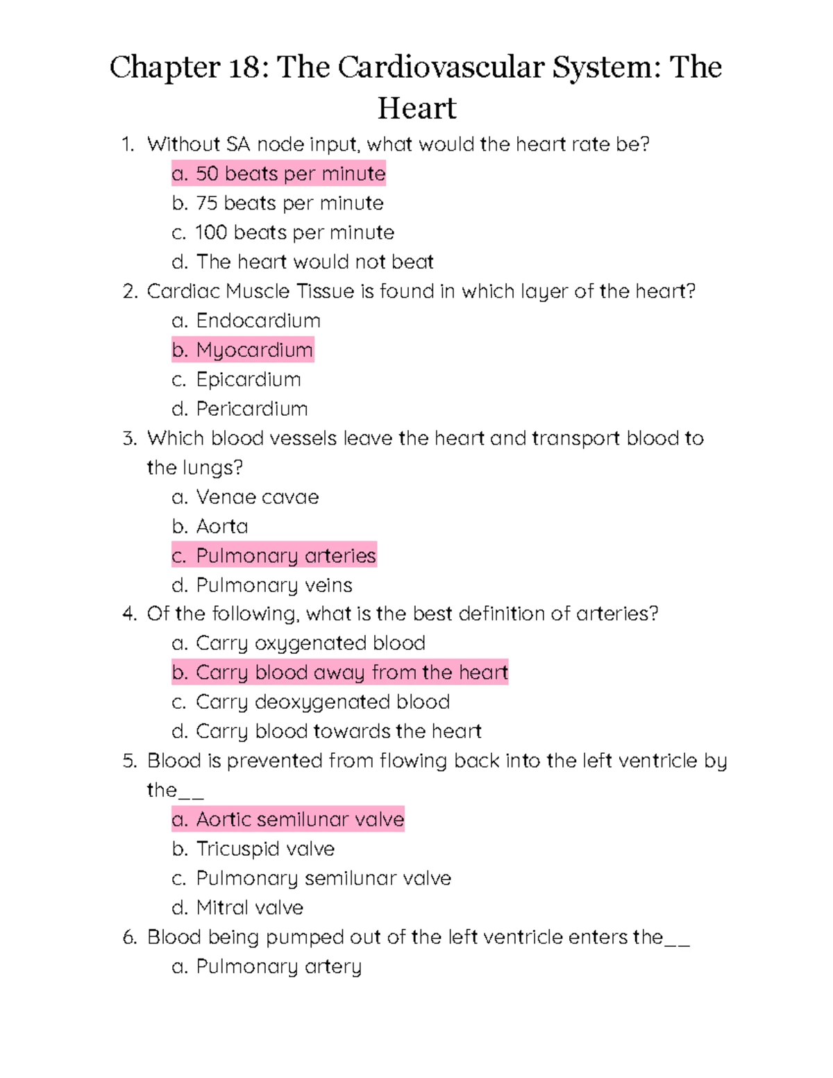 Ch 20 Study Guide A&P - Chapter 20: The Heart Study Guide Exam Questions **DO NOT GOOGLE ANSWERS ...