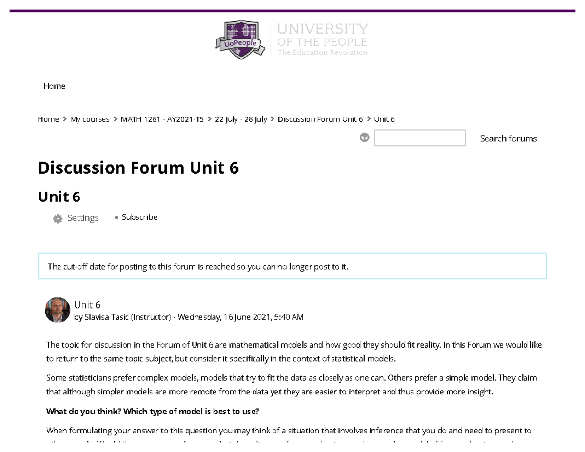 MATH 1281 - AY2021-T5 Unit 6 Discussion Forum - Home Discussion Forum Unit 6 Unit 6 Subscribe ...