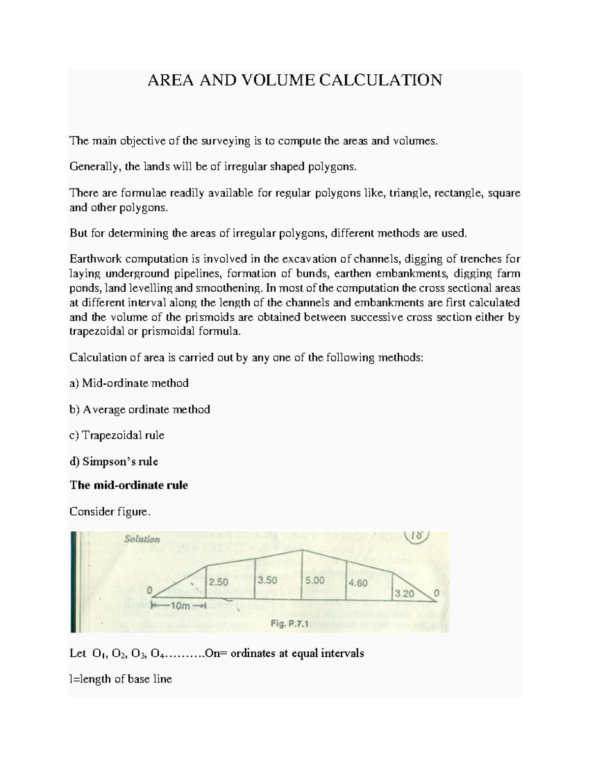 AREA AND VOLUME CALCULATION: Methods and Formulas for Surveying - Studocu