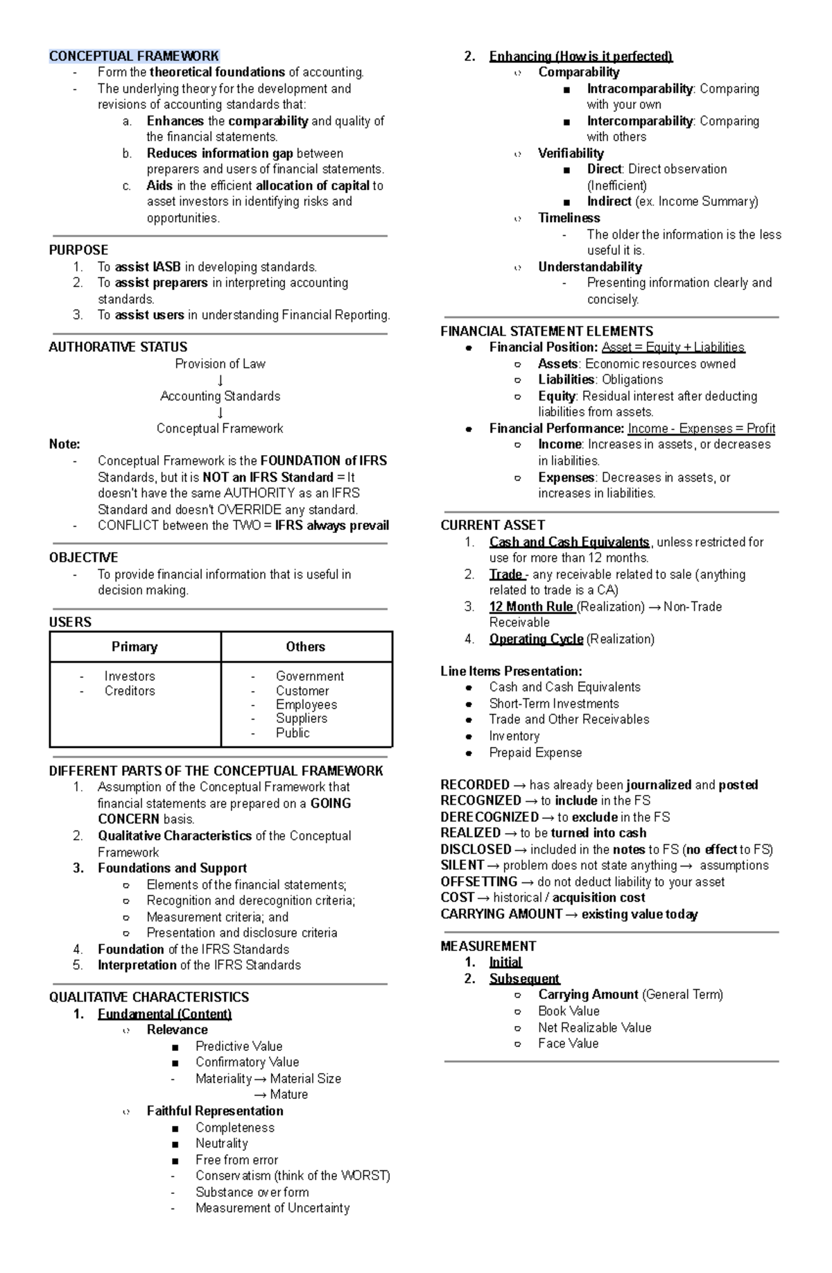 Intermediate Accounting 1: Conceptual Framework Overview and Key Elements - Studocu
