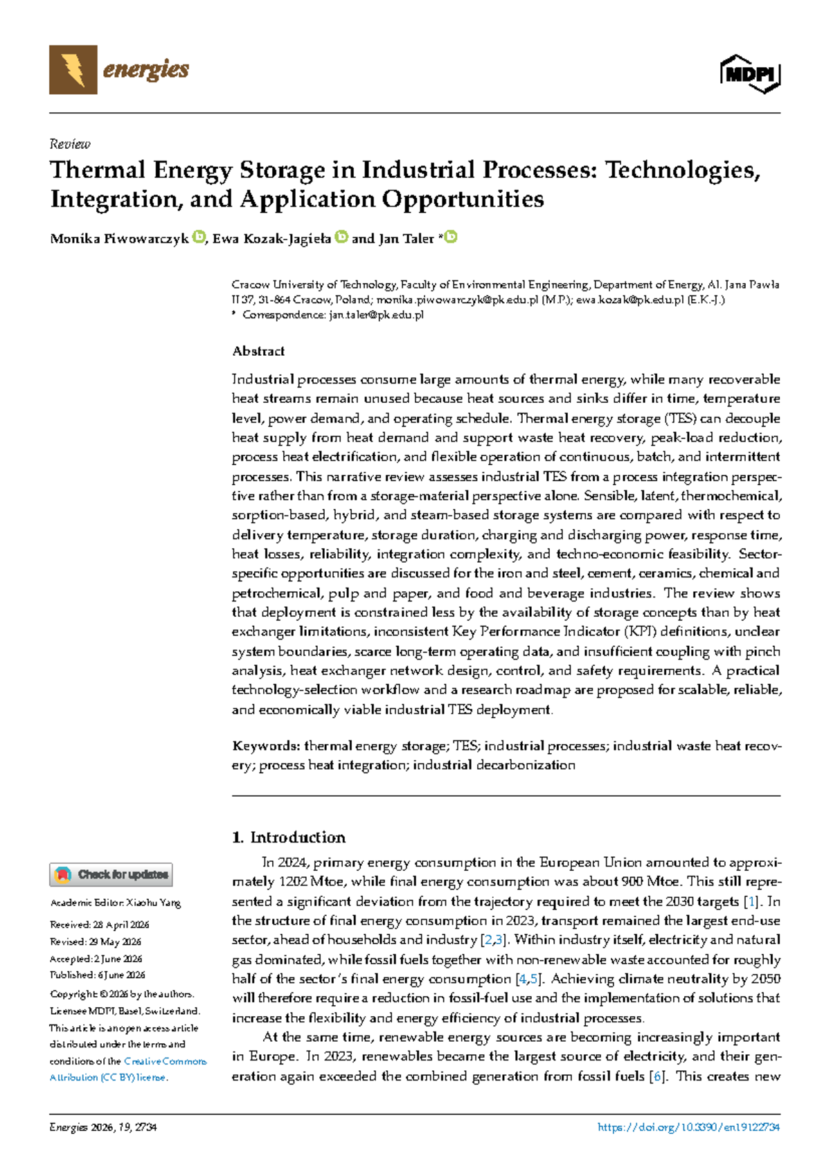 Thermal Energy Storage in Industrial Processes: A Comprehensive Review ...