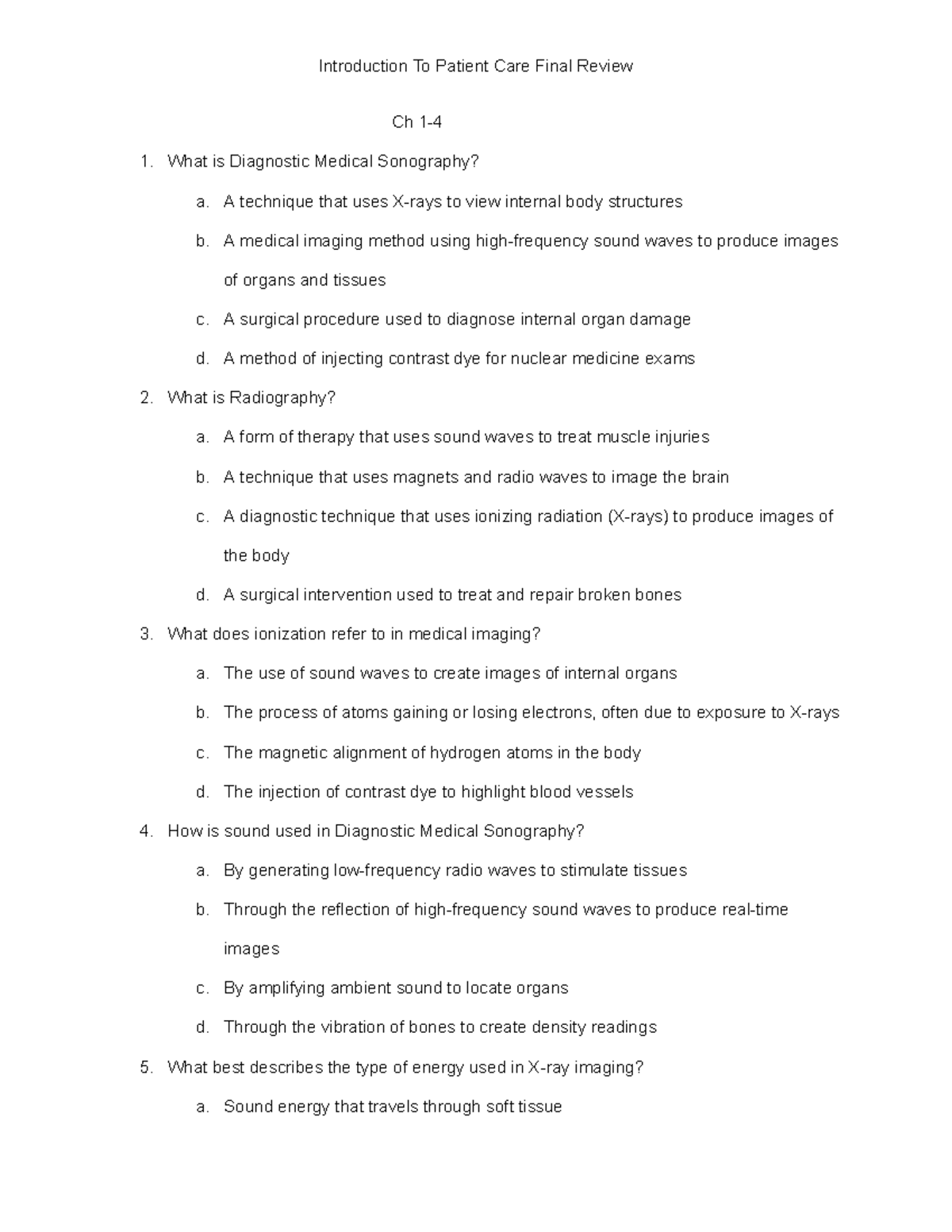 Introduction to Patient Care Final Review: Key Concepts in Medical ...