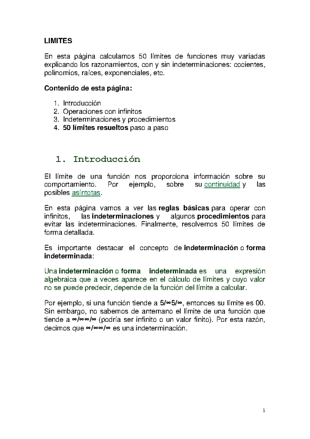 Límites: 50 Ejercicios Resueltos y Análisis de Indeterminaciones - Studocu