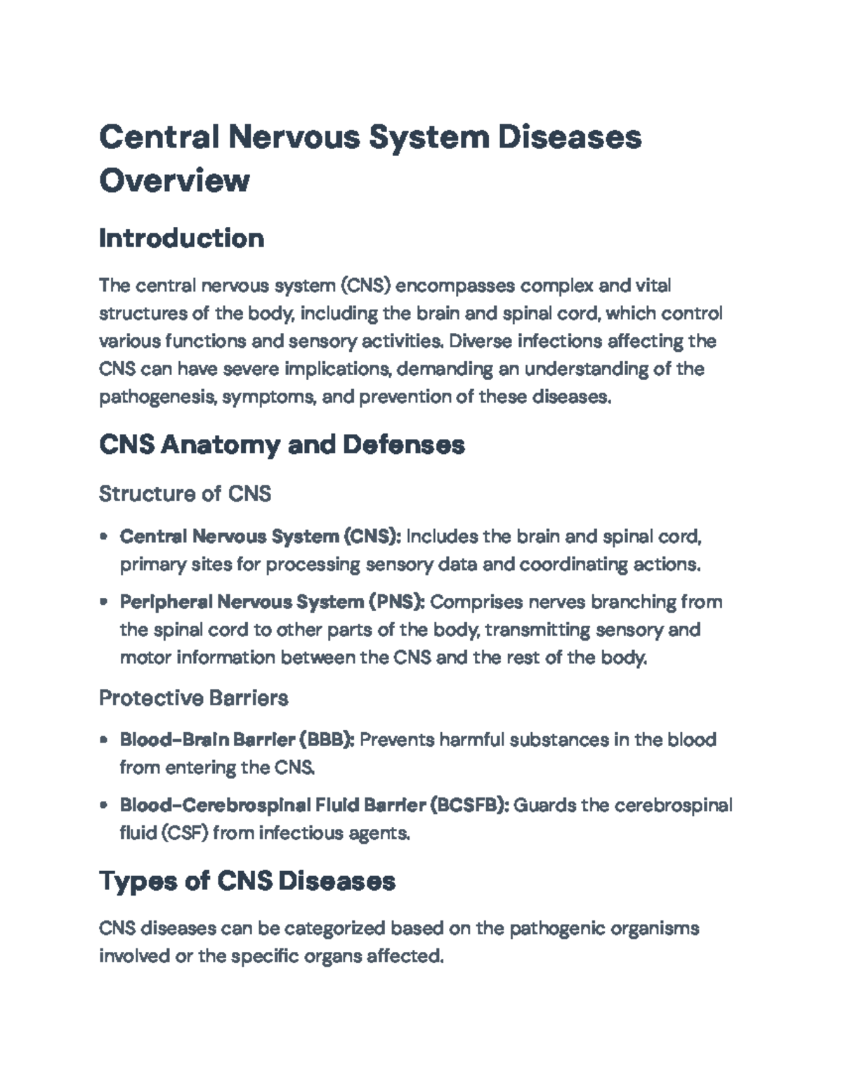 Central Nervous System Diseases: Pathogens, Symptoms, and Prevention ...