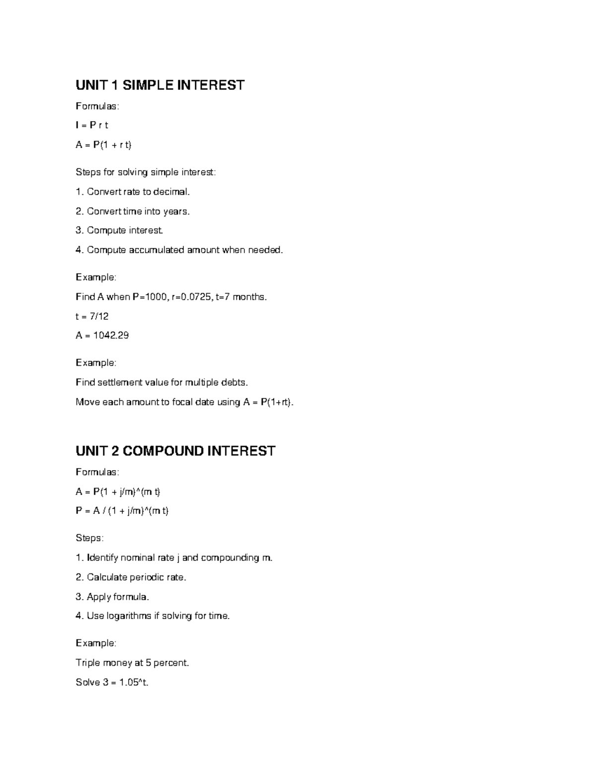 QMS110 Expanded Cheat Sheet: Simple & Compound Interest, Logs ...