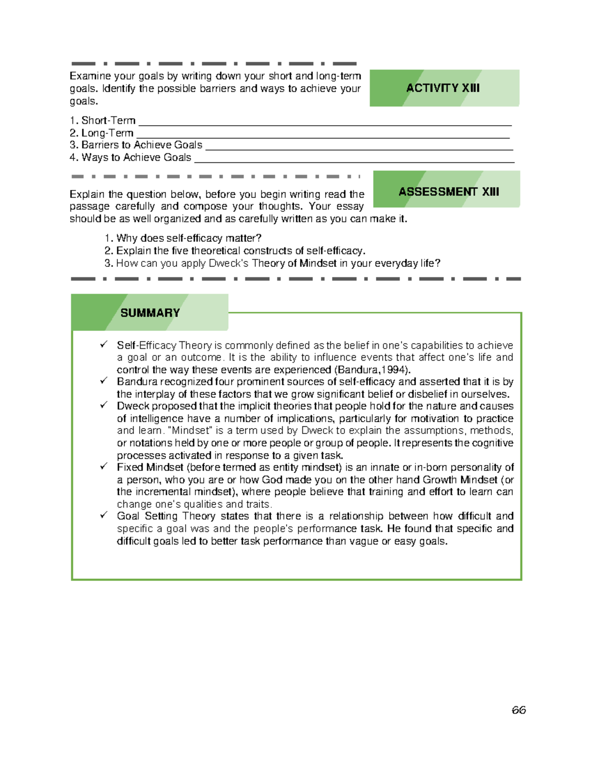 UTS Instructional Material: Goal Setting & Mindset Theories Essay - Studocu