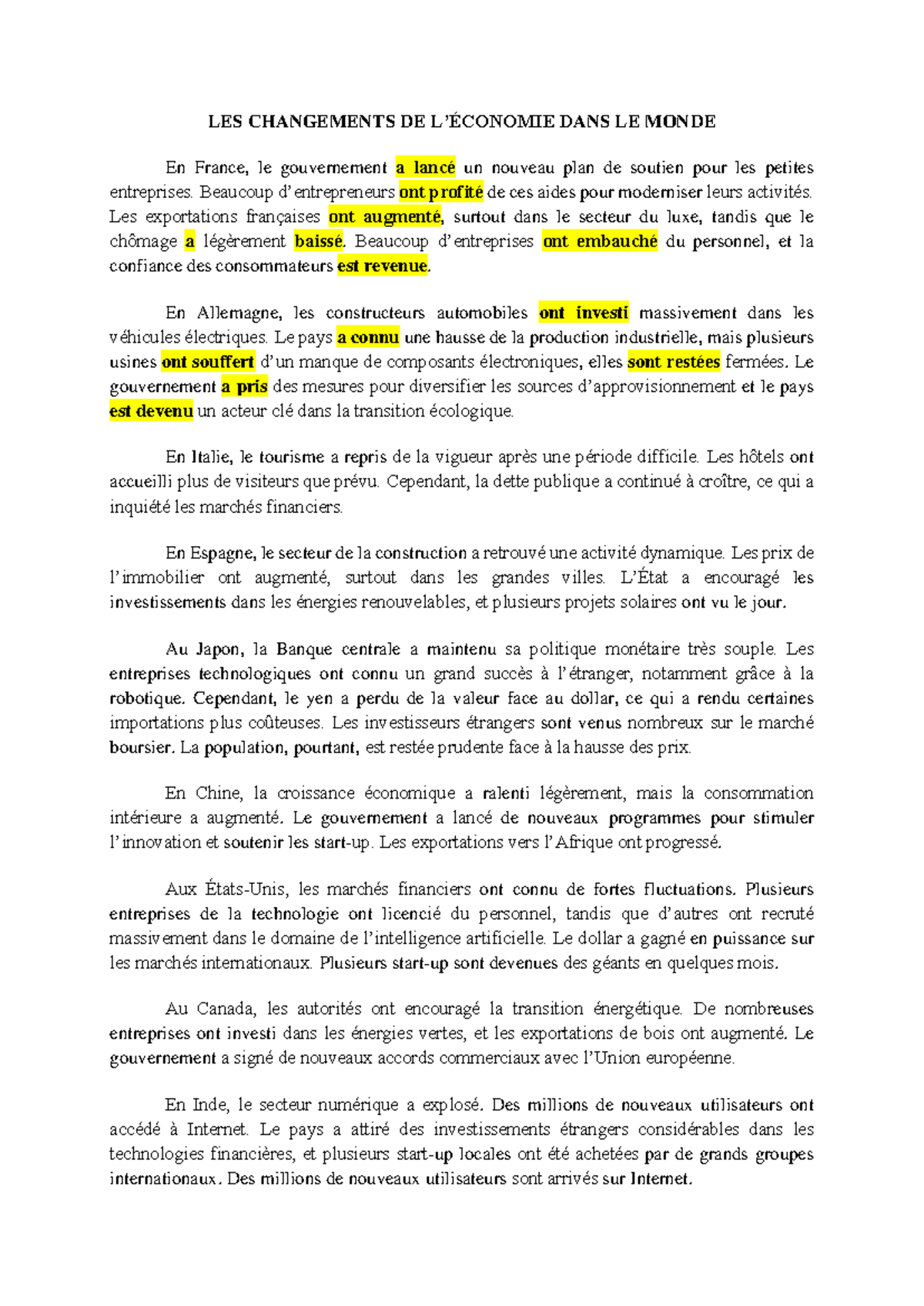 Analyse des Changements Économiques en Europe et au Canada - Passé ...