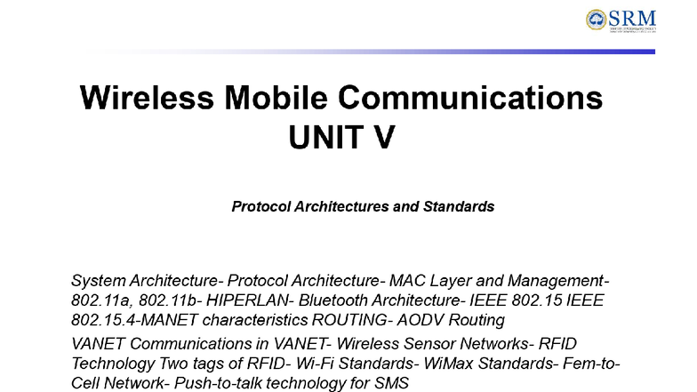 Unit-5 - unit 5 - Wireless Mobile Communications UNIT YV Protocol ...
