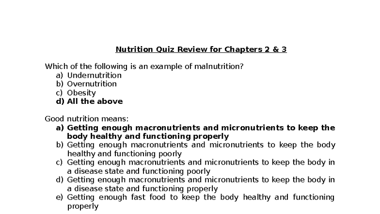 Nutrition Quiz Review for Chapters 2 & 3 - Studocu