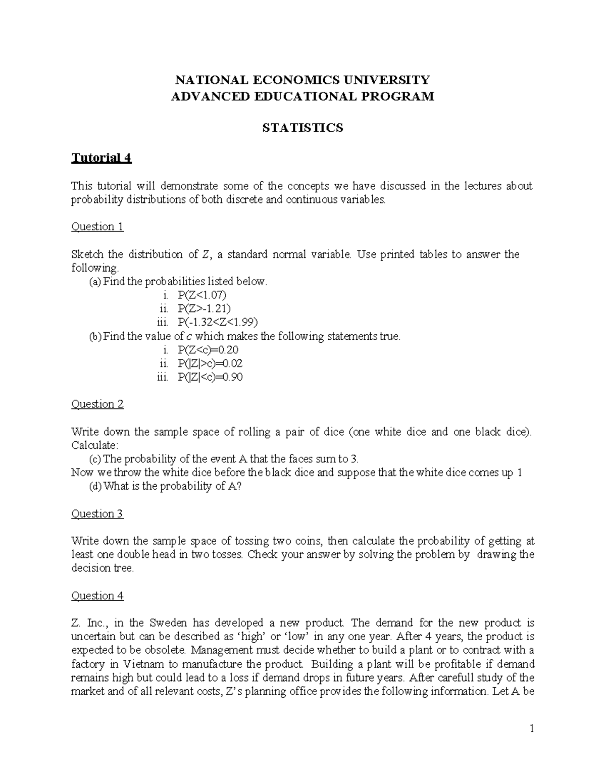 TUTORIAL 4: PROBABILITY DISTRIBUTIONS & DECISION TREES - NEU - Studocu