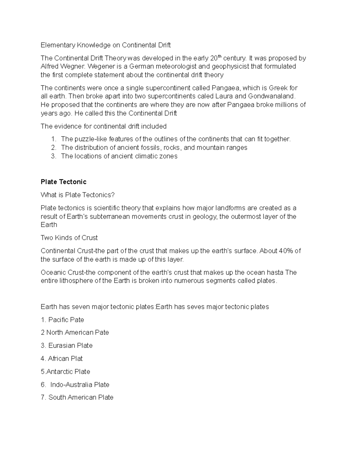 Tectonics - Lecture notes - Elementary Knowledge on Continental Drift ...