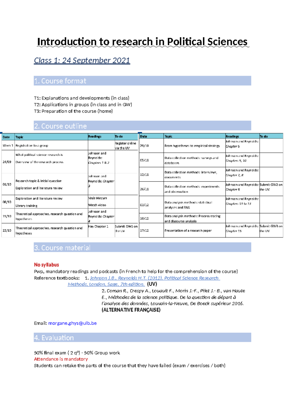 Introduction to research in Political Sciences - Course format T1 ...