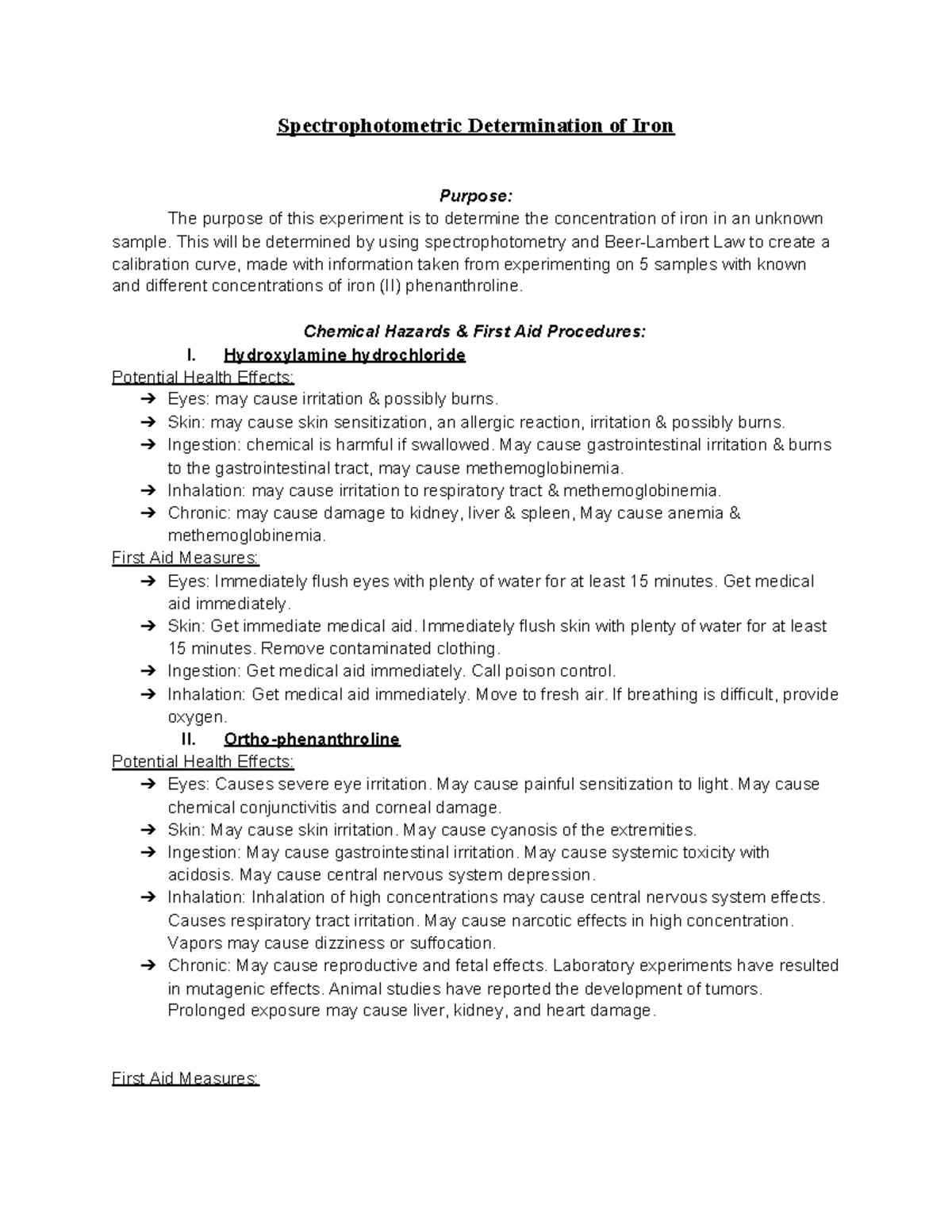 Spectrophotometric Determination of Iron Written Pre-Lab-CHEM 1101 ...