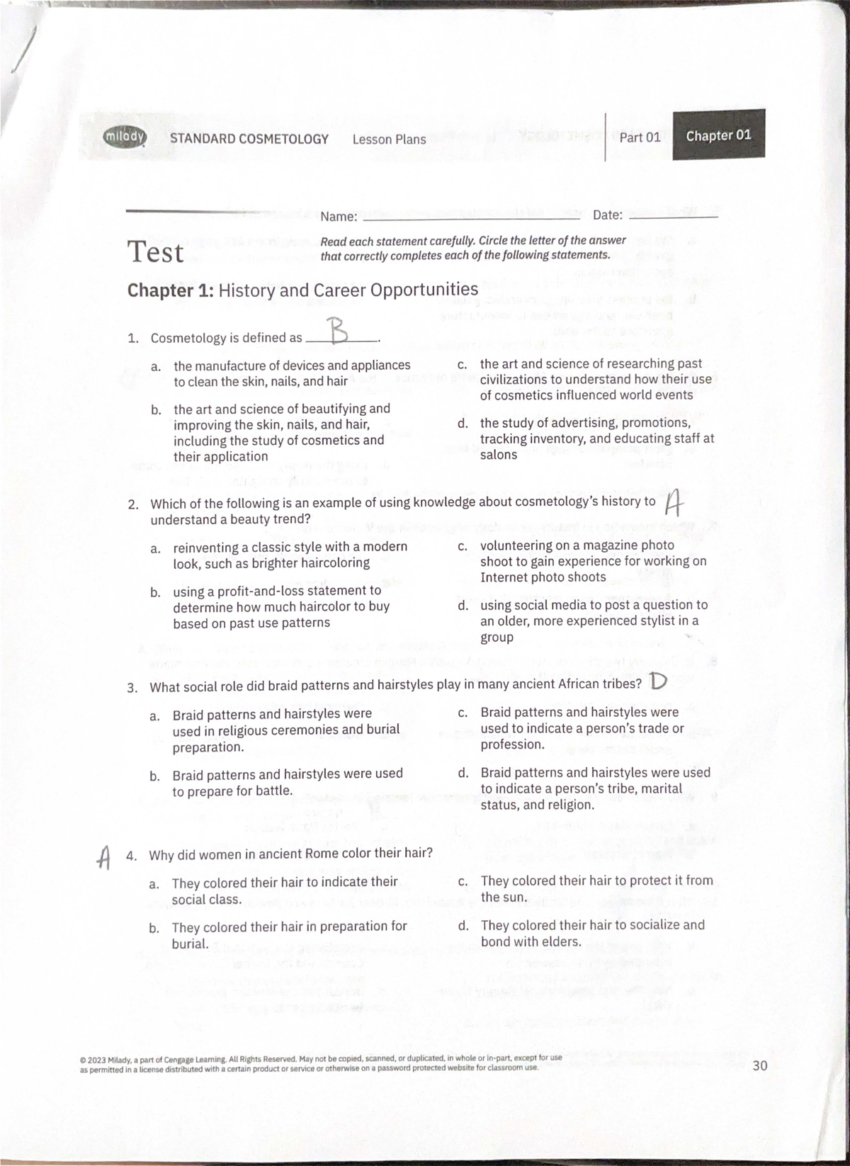 milady STANDARD COSMETOLOGY Lesson Plans Part 01: History & Careers ...