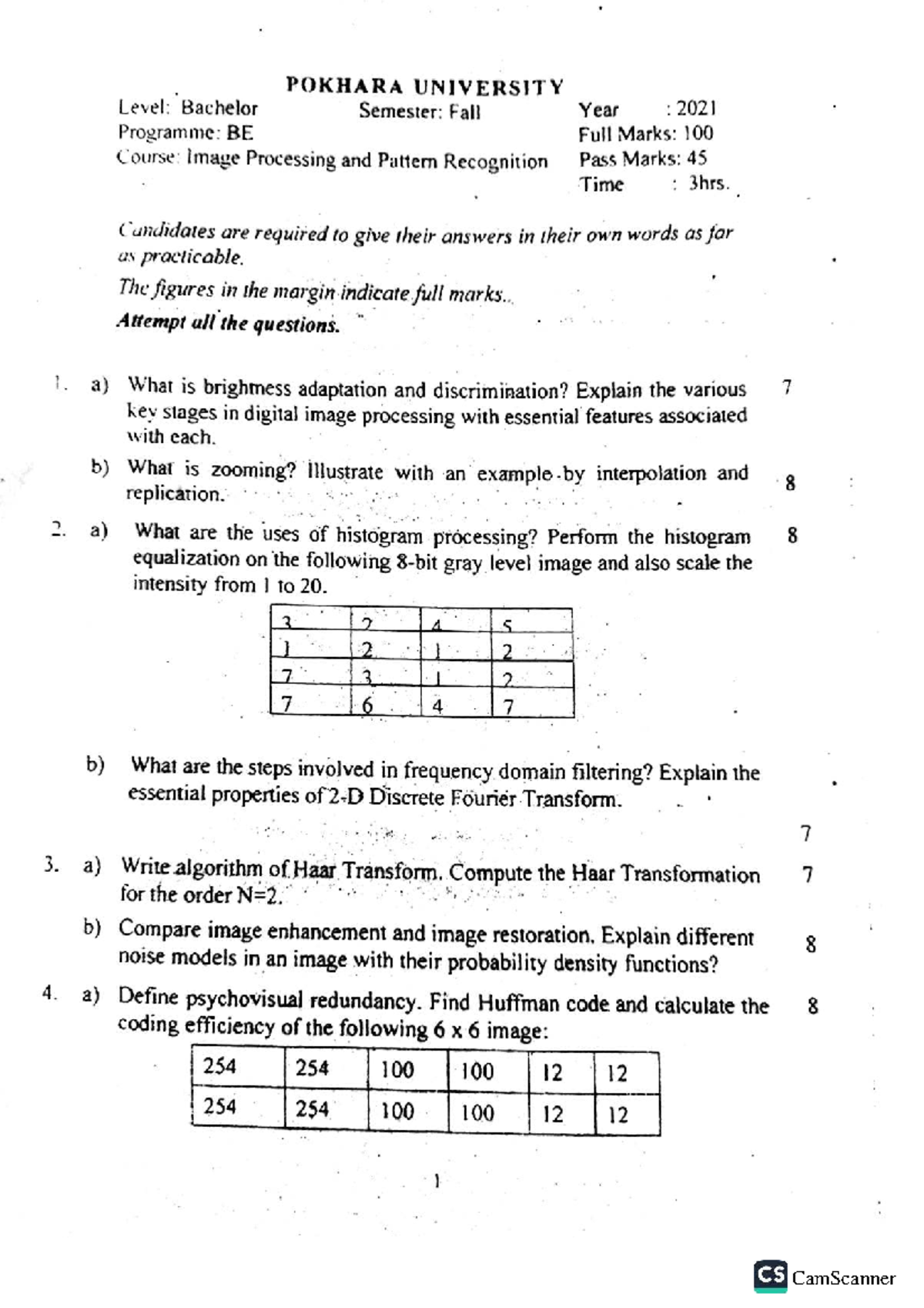 Image Processing and Pattern Recognition Past Papers - BE 7th Sem - Studocu