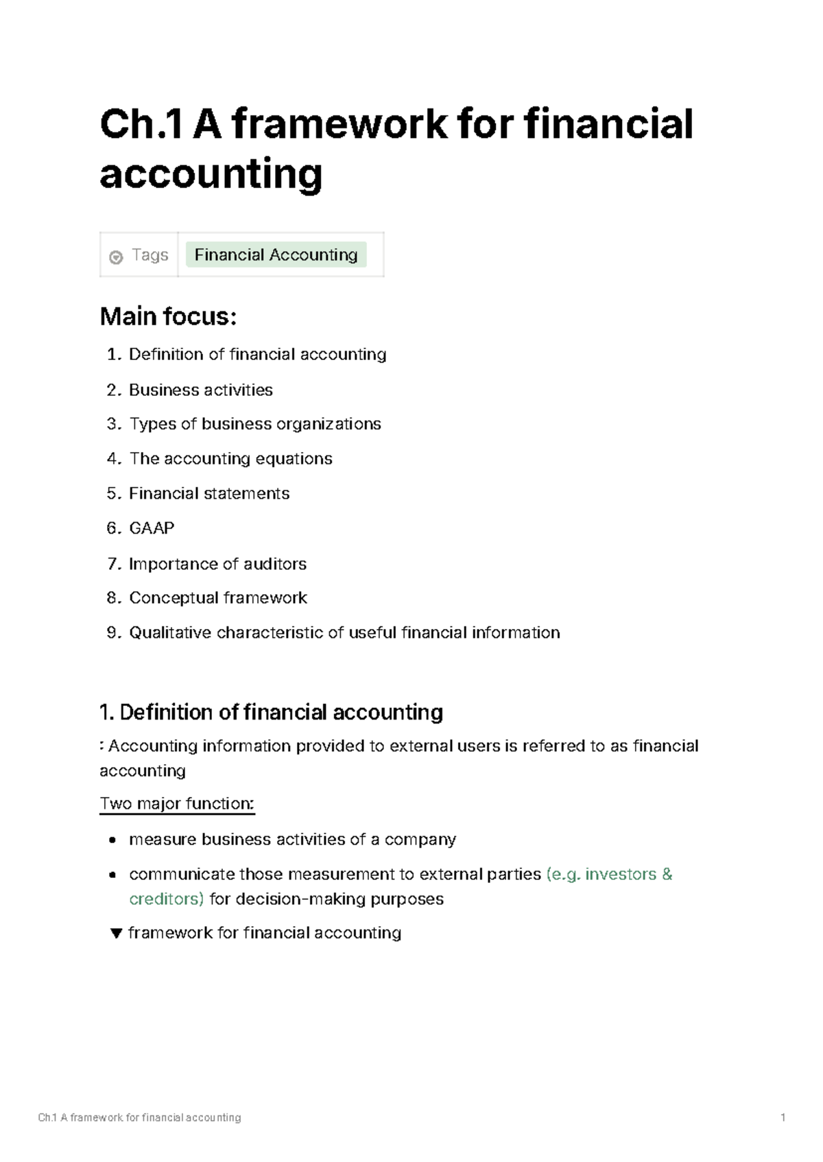 Ch A: Framework for Financial Accounting Overview and Key Concepts ...