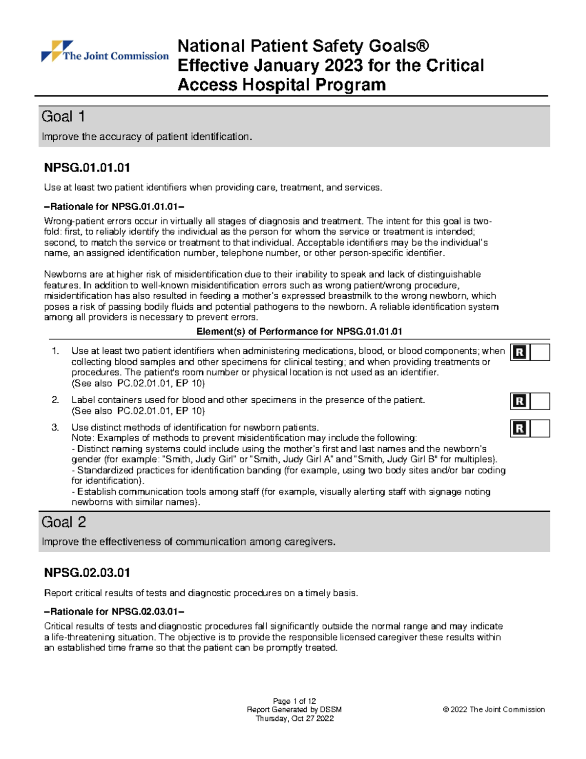 NPSG Chapter CAH Goals and Guidance - January 2023 Update - Studocu