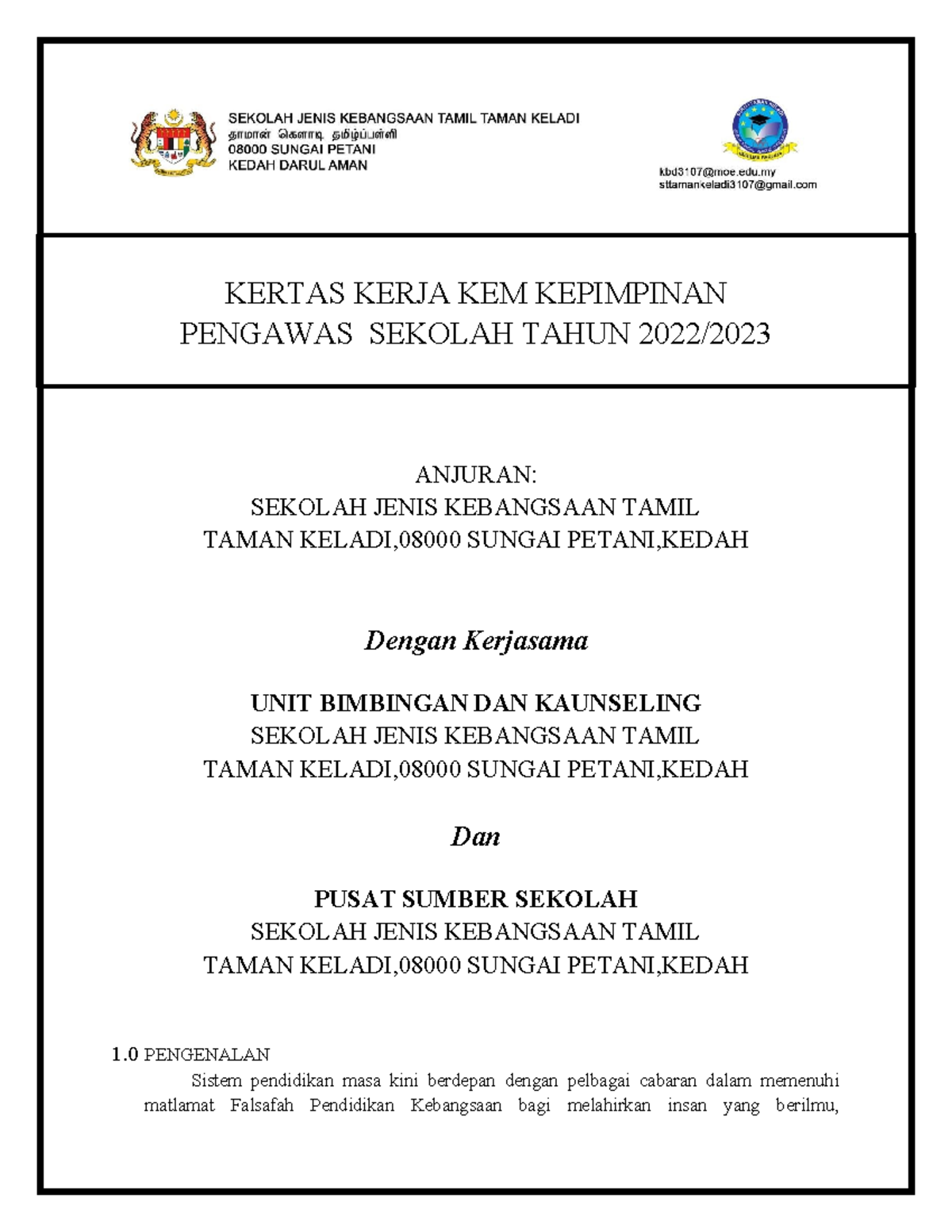 KERTAS KERJA KEM KEPIMPINAN 2023 - Program dan Objektif Pengawas - Studocu