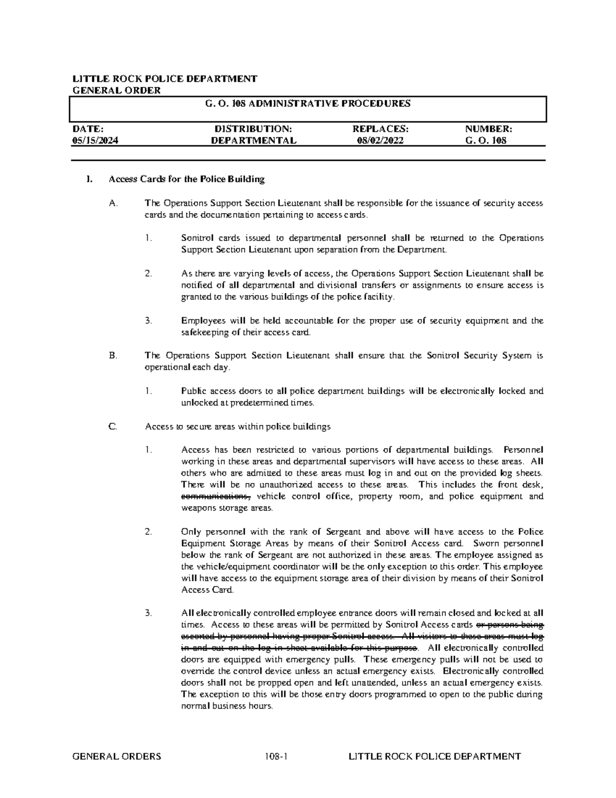 G.O. 108 Administrative Procedures - Little Rock Police Department ...