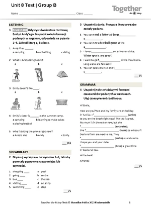Together kl4 U7 Unit Test Group A - Listening, Vocabulary, Grammar ...