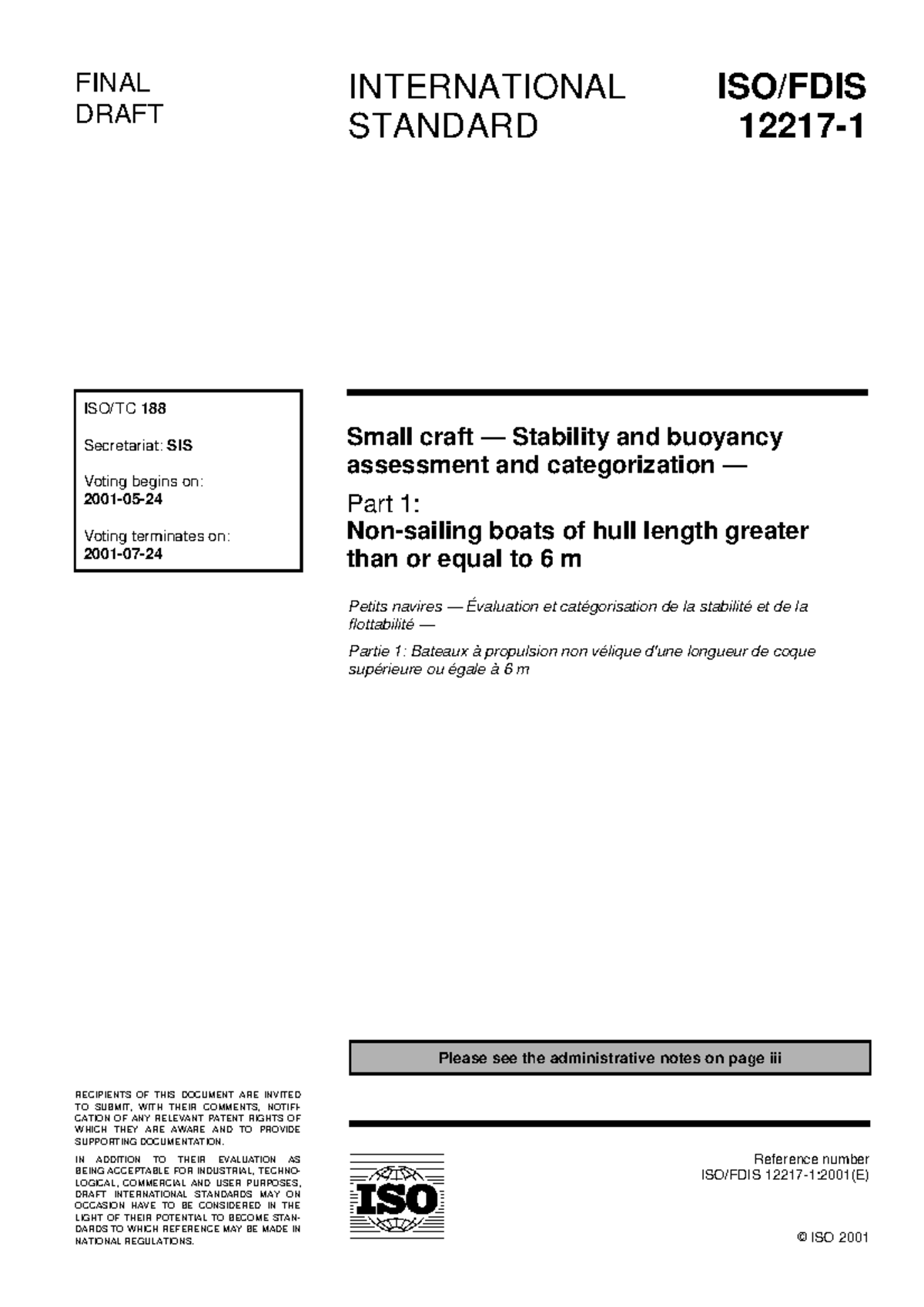 FINAL DRAFT ISO 12217-1: Small Craft Stability & Buoyancy Assessment ...