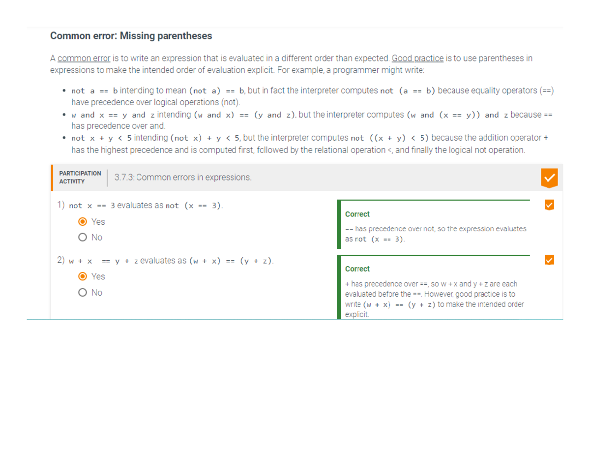 3.7.3 Common errors in expressions - Common error: Missing parentheses A common error is to ...