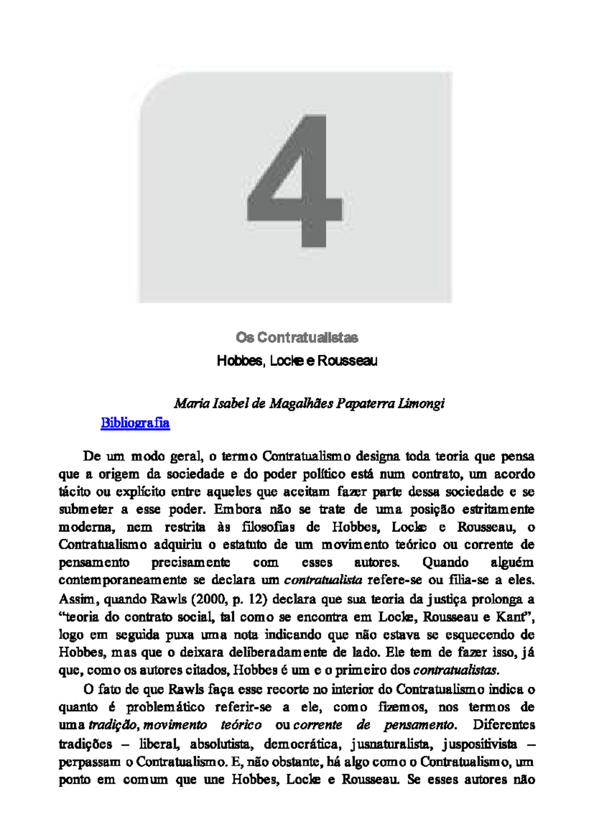 CAP 04 - Os Contratualistas: Hobbes, Locke e Rousseau em Debate - Studocu