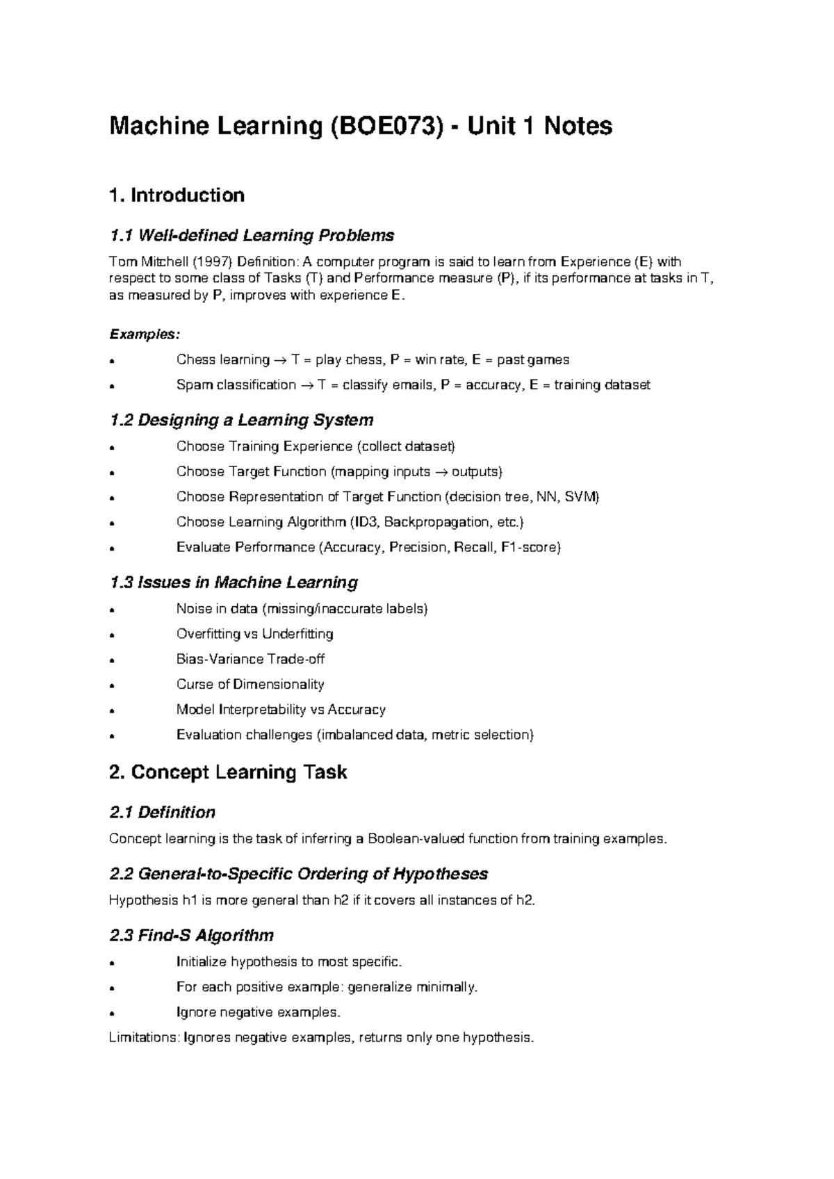 Machine Learning Boe073 Unit 1 Lecture Notes Studocu