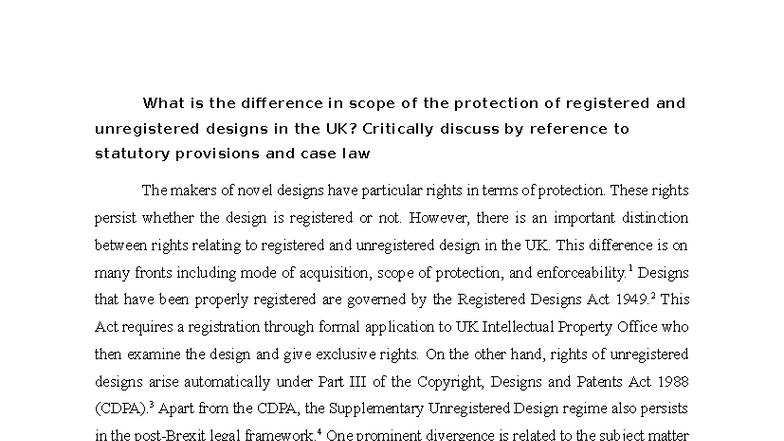 UK IP Law: Registered vs Unregistered Design Rights Analysis - Studocu