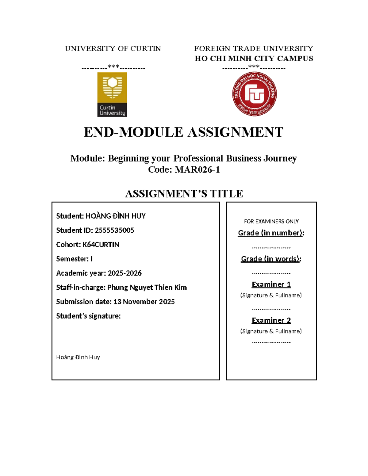 Beginning Your Professional Business Journey Assignment - K64CURTIN ...
