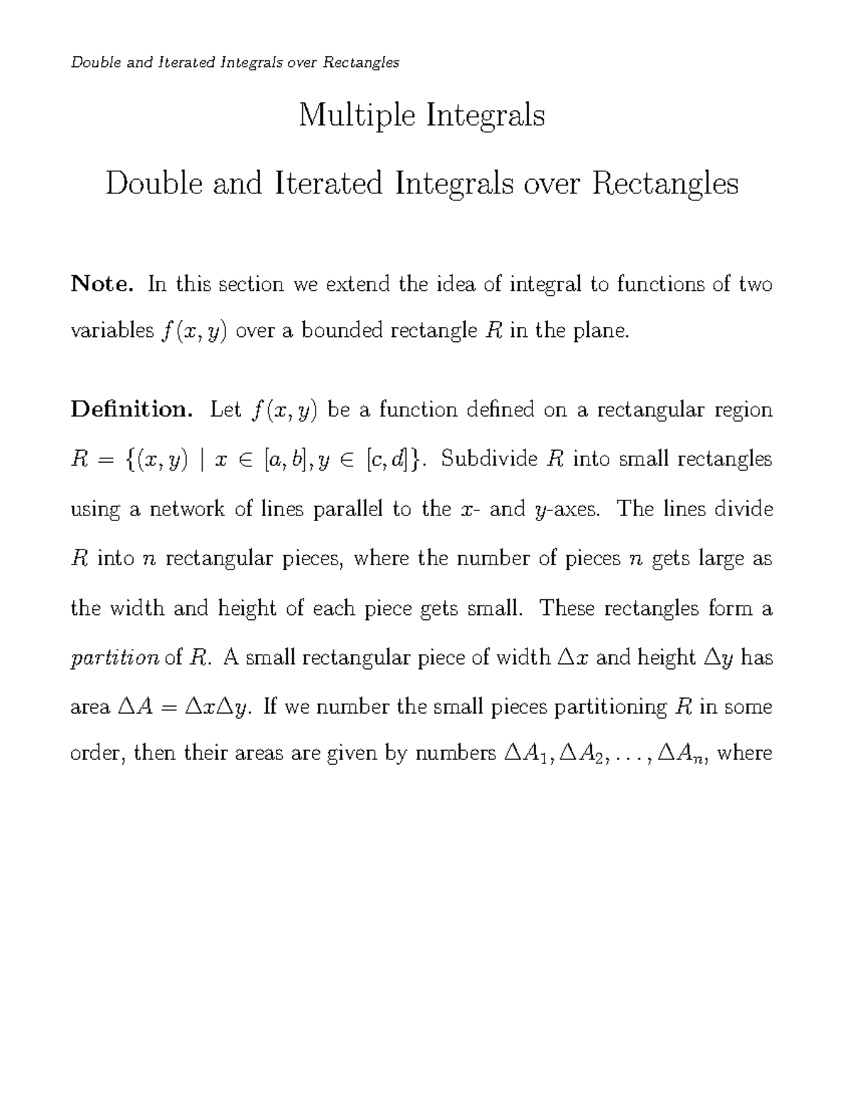 MA102 - Double and Iterated Integrals over Rectangles Notes - Studocu