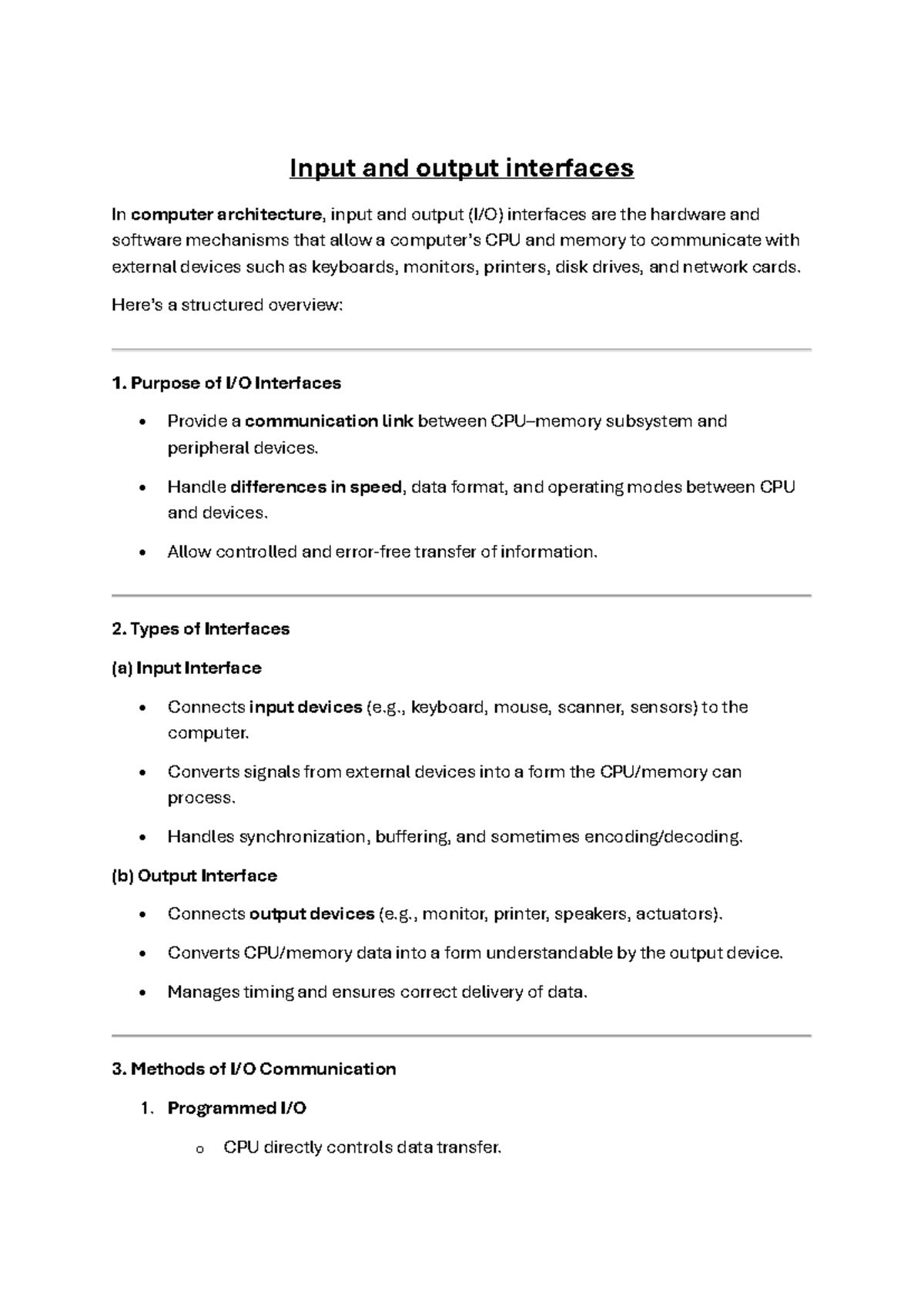 Input and Output Interfaces in Computer Architecture: A Structured Overview - Studocu